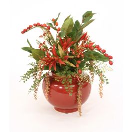 Mixed Berries and Flowers in Rust Red Ceramic Planter - Distinctive Designs