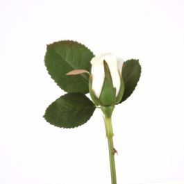 Small Rose Bud with Leaves in Bridal White - Distinctive Designs