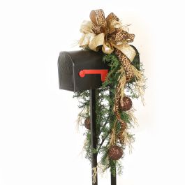 Mailbox Garland with Gold and Brown Ornaments and Leopard Ribbon ...